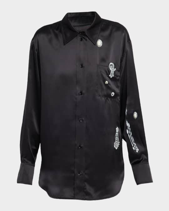 Victoria Beckham Crystal-Print Silk Pajama Shirt | Neiman Marcus