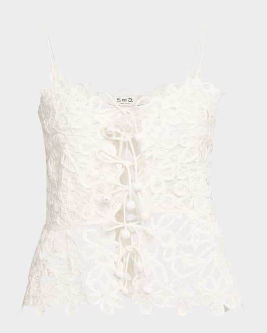 Sea Iyla Embroidered Tie-Front Top | Neiman Marcus