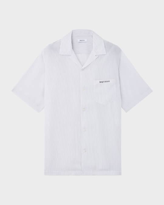 McQueen Men's Pinstripe Short-Sleeve Logo Pocket Camp Shirt | Neiman Marcus