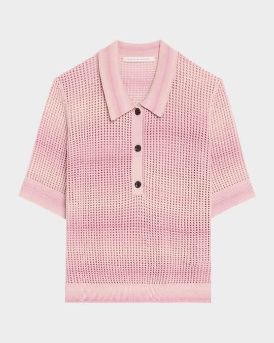 MARIA MCMANUS Cashmere Mesh Shrunken Polo Shirt | Neiman Marcus