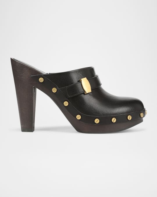 Veronica Beard Giana Leather Block-Heel Mules | Neiman Marcus