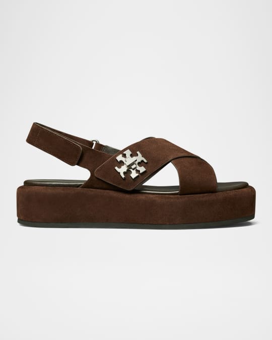 Tory Burch Turnlock Suede Platform Sandals | Neiman Marcus