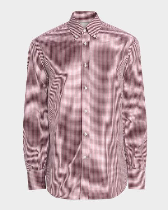 Brunello Cucinelli Men's Micro-Gingham Button-Collar Sport Shirt ...