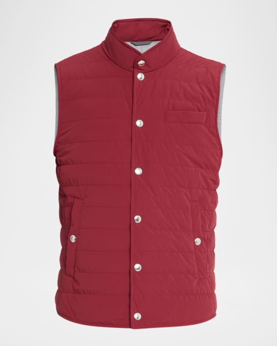 Brunello Cucinelli Men's Quilted Nylon Snap-Front Vest | Neiman Marcus