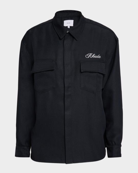 Rhude Men's Cotton Dual Pocket Chest-Logo Work Shirt | Neiman Marcus