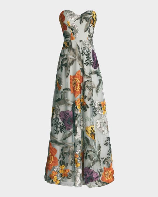 Dress the Population Black Label Destinee Strapless Floral-Embroidered ...