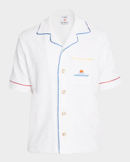 CASABLANCA Men's Towelling Monogram Short-Sleeve Shirt | Neiman Marcus