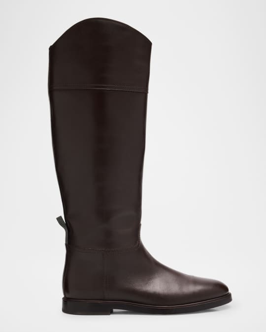 Brunello Cucinelli Mat Leather Equestrian Riding Boots | Neiman Marcus