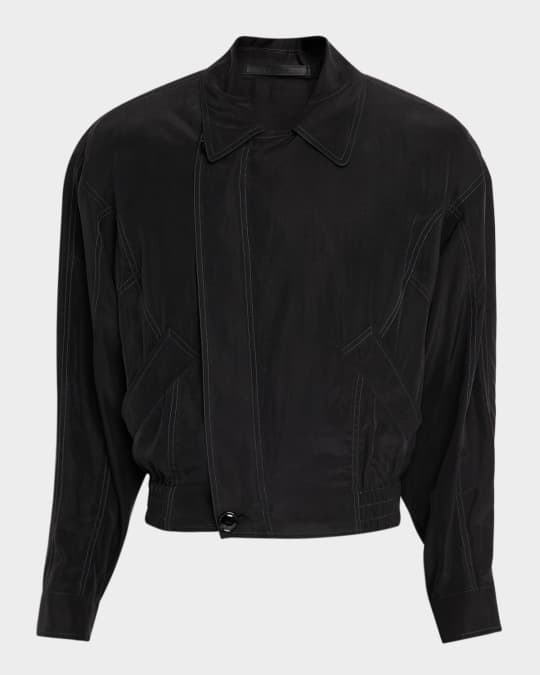 Giorgio Armani Men's Asymmetrical Lyocell Bomber Jacket | Neiman Marcus