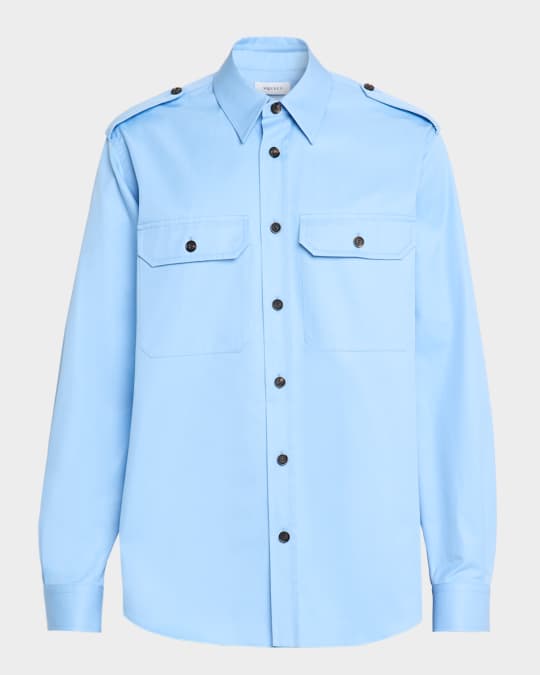 McQueen Men's Cotton Embroidered Logo Utility Shirt | Neiman Marcus