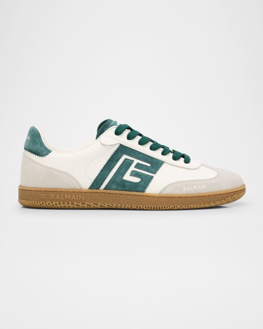 Balmain Men's Leather and Suede Swan Sneakers | Neiman Marcus