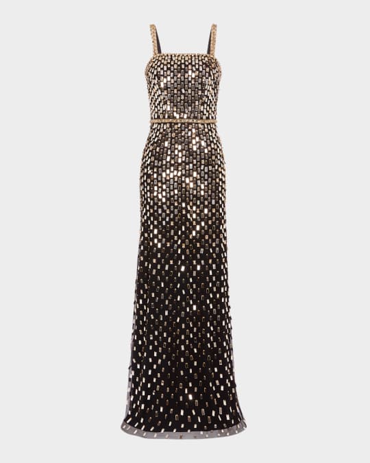 Jenny Packham Juliette Sequined Crystal Sleeveless Column Gown | Neiman ...