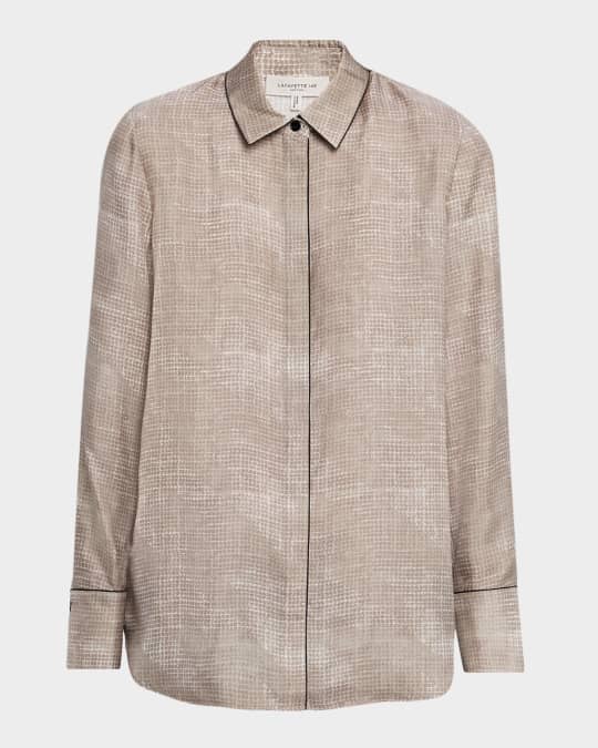 Lafayette 148 New York Scottie Houndstooth-Print Silk Twill Blouse ...
