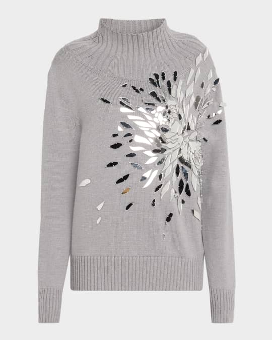 Oscar de la Renta Shattered Glass Embroidered Mockneck Sweater | Neiman ...
