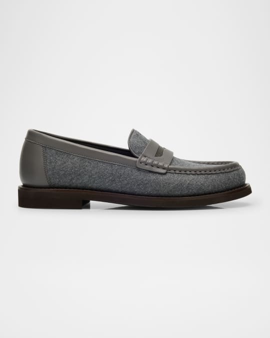 Brunello Cucinelli Felt Monili Penny Loafers | Neiman Marcus