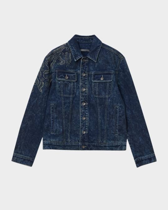 John Varvatos Men's Anthony Embroidered Denim Trucker Jacket | Neiman ...