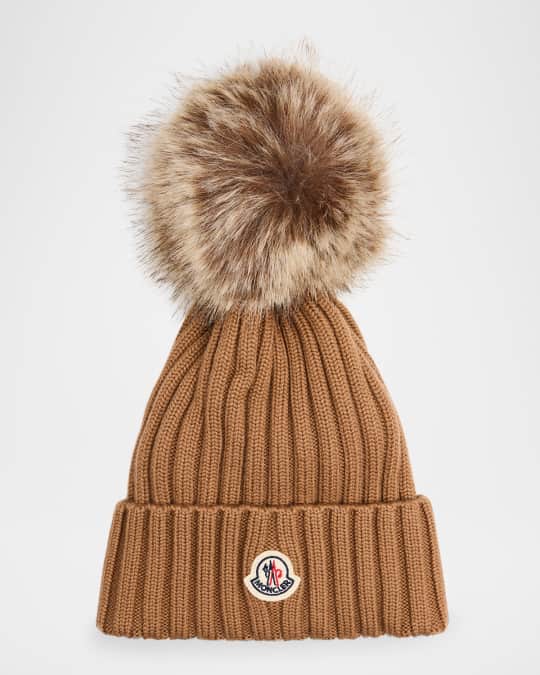 Moncler Ribbed Beanie with Faux Fur Pom | Neiman Marcus