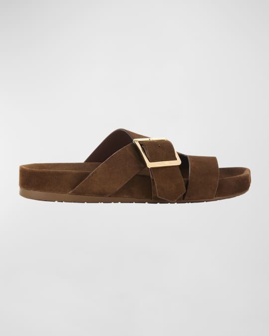 Loewe Ease Suede Buckle Slides | Neiman Marcus