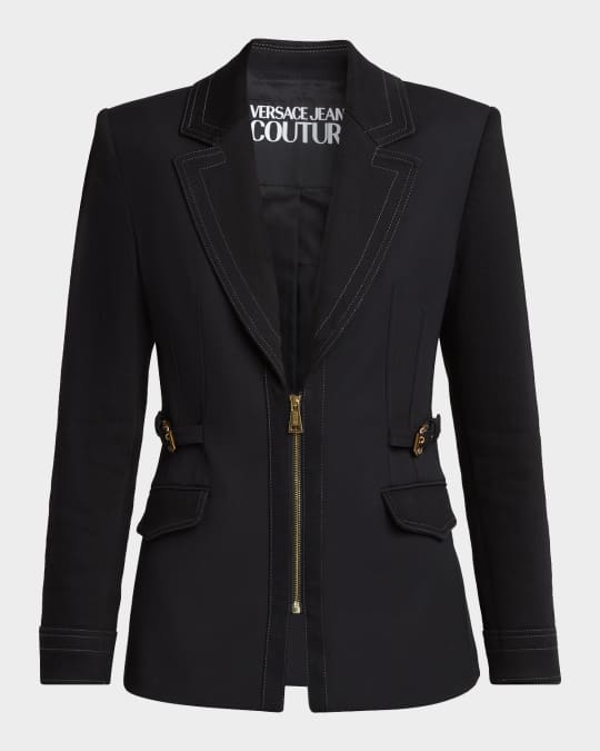 Versace Jeans Couture Zip-Front Denim Buckle Jacket | Neiman Marcus