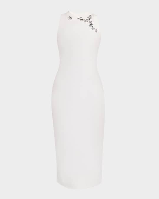 AREA Crystal Distressed Cutout Midi Dress | Neiman Marcus