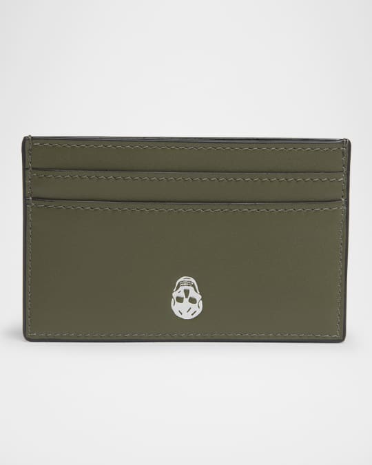 McQueen Men's Skull Logo Leather Card Holder | Neiman Marcus