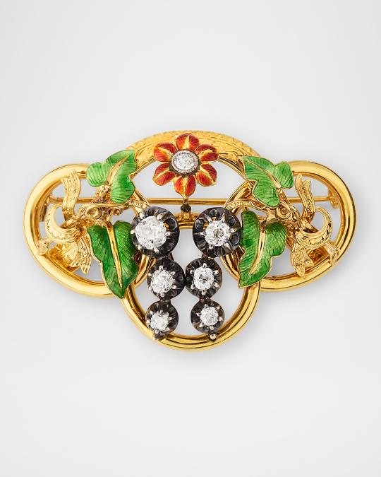 NM Estate Estate 18K Yellow Gold Victorian Chased Floral Pin with ...
