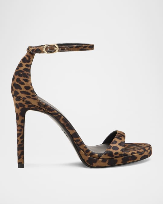 Stuart Weitzman Nudist Leopard Ankle-Strap Platform Sandals | Neiman Marcus