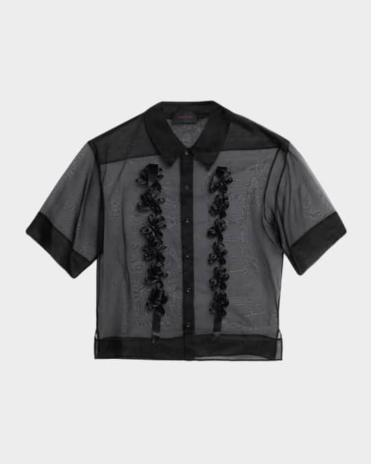 Simone Rocha Men's Ribbon Daisy Chain Sheer Boxy Shirt | Neiman Marcus