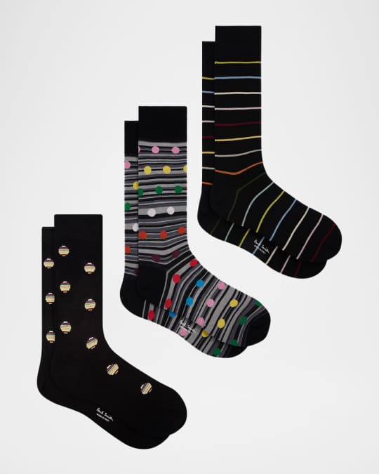 Paul Smith Men's Seasonal Multi-Pattern 3-Pack Crew Socks | Neiman Marcus