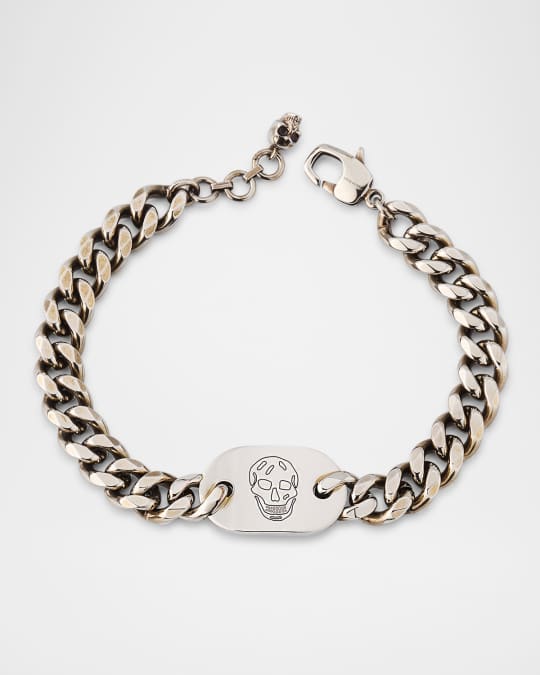 McQueen Men's Skull Plate Cuban Chain Bracelet | Neiman Marcus