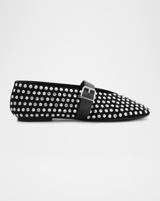 Schutz Eiza Glam Studded Suede Buckle Flats | Neiman Marcus