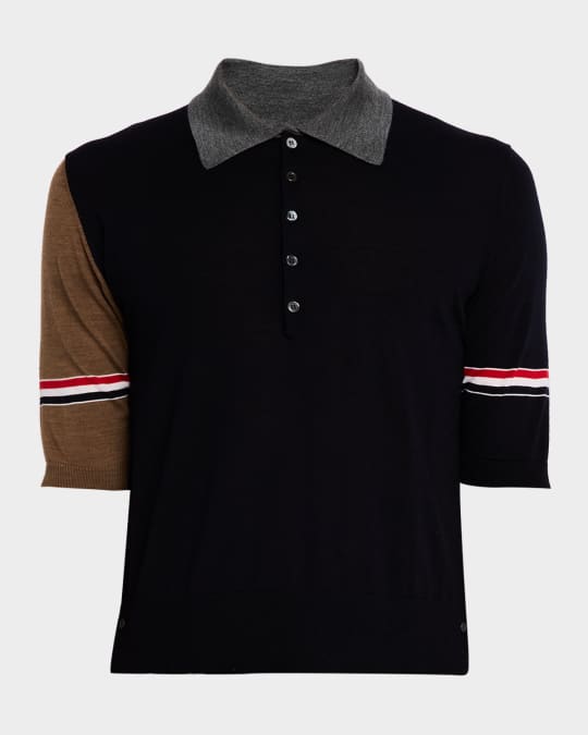 Thom Browne Men's Fine Merino Wool Funmix Polo Shirt | Neiman Marcus