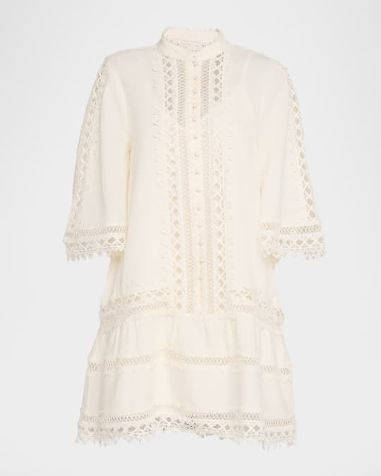Mestiza New York Goldie Lace-Trim Flounce Mini Shift Dress | Neiman Marcus