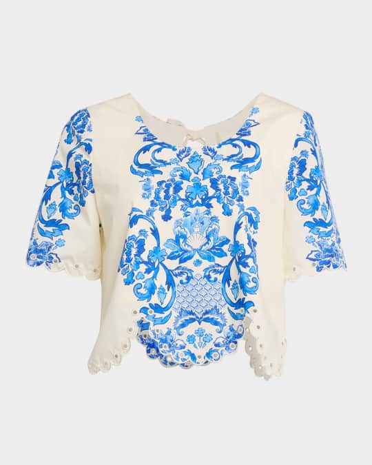 Mestiza New York Baja Convertible Scalloped Cotton Top | Neiman Marcus