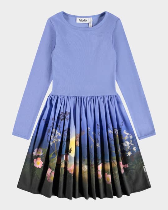 Molo Girl's Casie Printed Jersey & Poplin Long-Sleeve Dress, Size 3T-6 ...