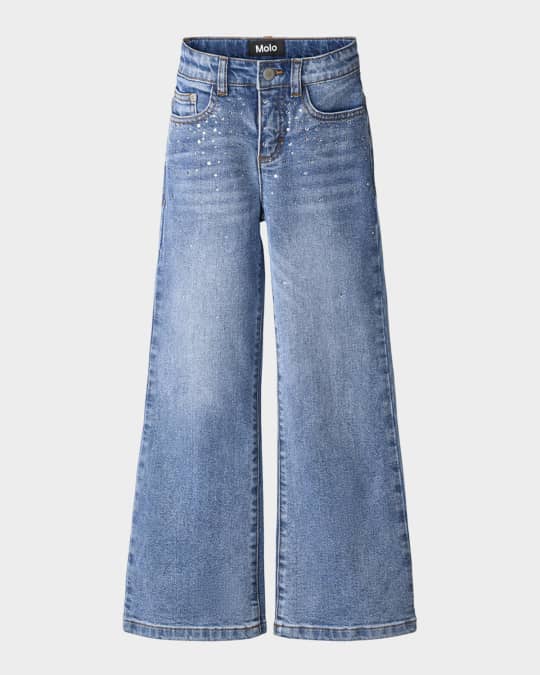 Molo Girl's Asta Organic Cotton Wide-Leg Denim Jeans, Size 8-16 ...