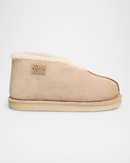 Miu Miu Suede Shearling-Lined Booties | Neiman Marcus