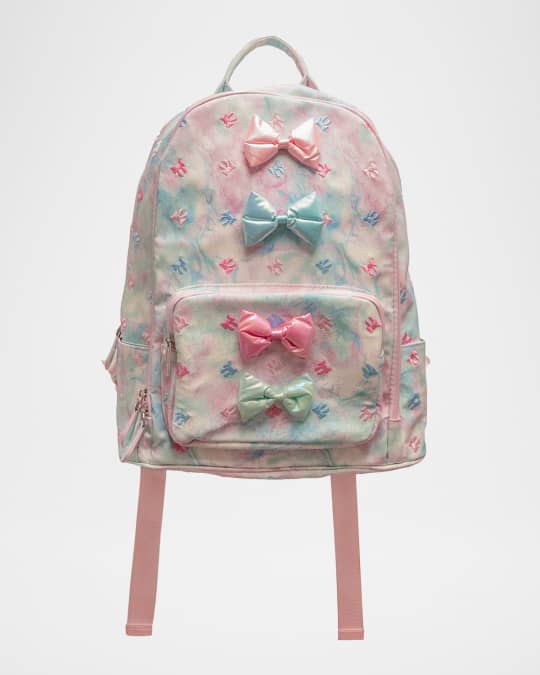 Bari Lynn Kid's Embroidered Bow Pastel Tie-Dye Backpack | Neiman Marcus