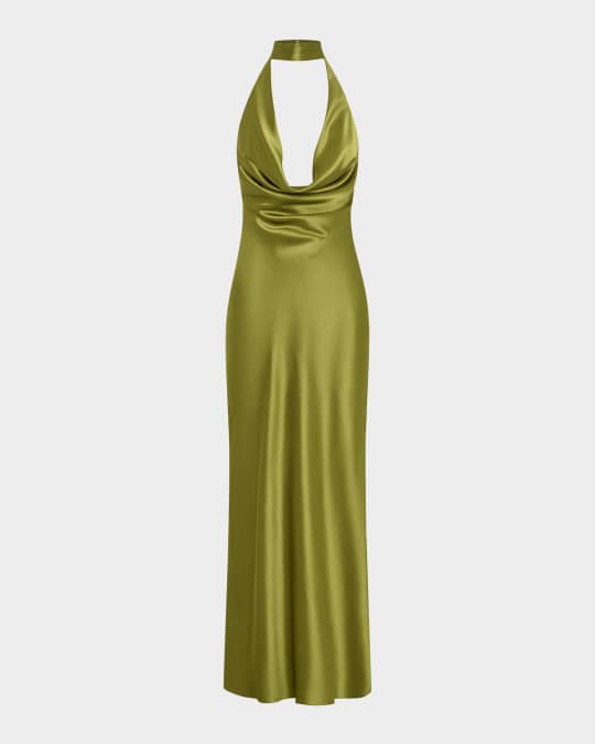 NICHOLAS Lyria Cutout Draped Halter Gown | Neiman Marcus