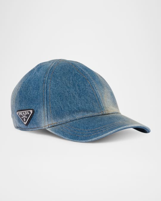 Prada Triangle Logo Denim Baseball Cap | Neiman Marcus