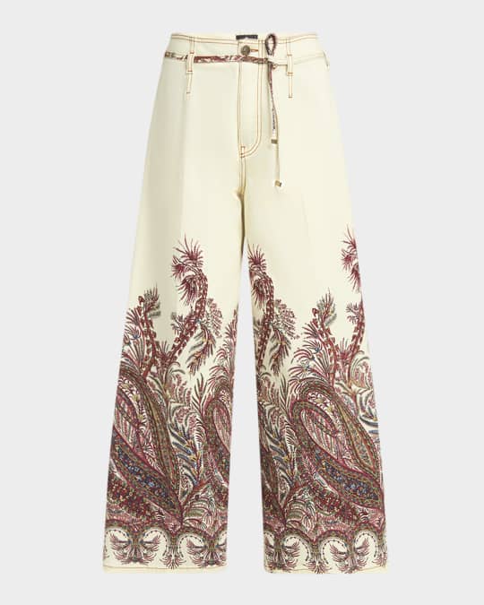 Etro Romantic Pink Drawstring Wide-Leg Denim Pants | Neiman Marcus