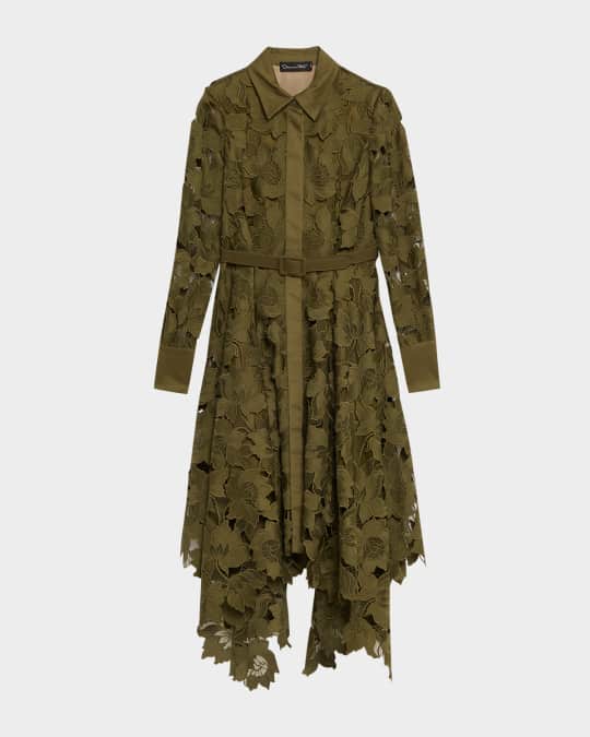 Oscar de la Renta Floral Embroidered Handkerchief Midi Dress | Neiman ...