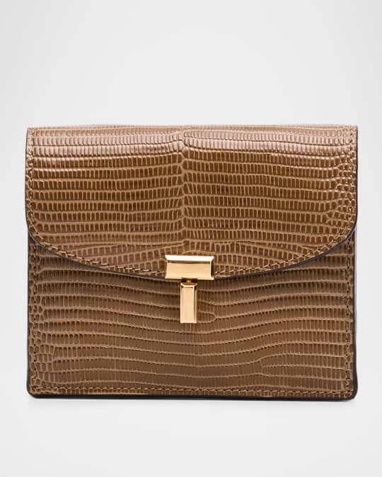 Toteme T-Lock Lizard-Embossed Leather Cardholder | Neiman Marcus
