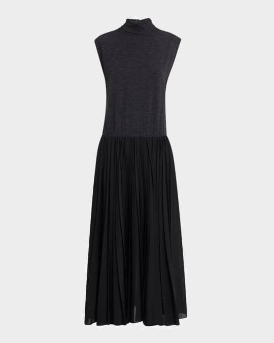 Brunello Cucinelli Mixed-Media Pleated Gauze Midi T-Shirt Dress ...