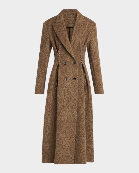 Etro Paisley Wool Laced Long Trench Coat | Neiman Marcus