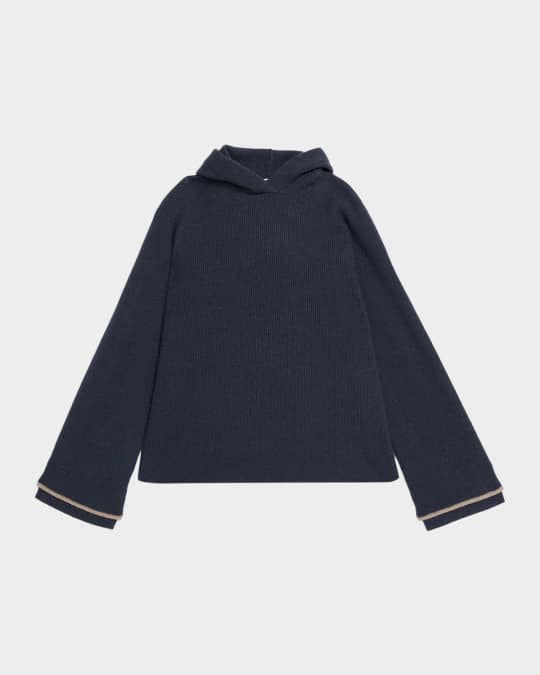 Brunello Cucinelli Two-Tone Monili Cuff Wool-Cashmere Knit Hoodie ...