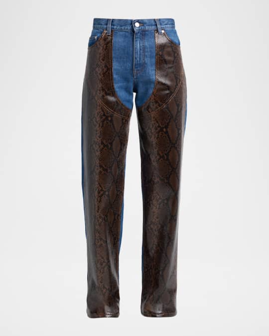Stella McCartney Snake Panel Vegan Leather Chaps Denim Jeans | Neiman ...