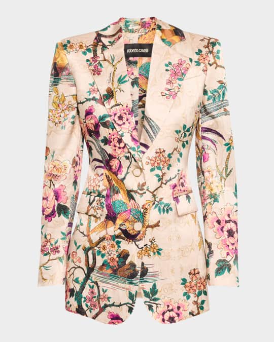 Roberto Cavalli Bird-Print Single-Breasted Jacket | Neiman Marcus