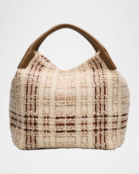 Loro Piana Bale Large Tweed Check Shoulder Bucket Bag | Neiman Marcus