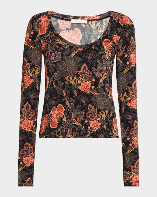 Ulla Johnson Aris Printed Long-Sleeve Jersey Top | Neiman Marcus